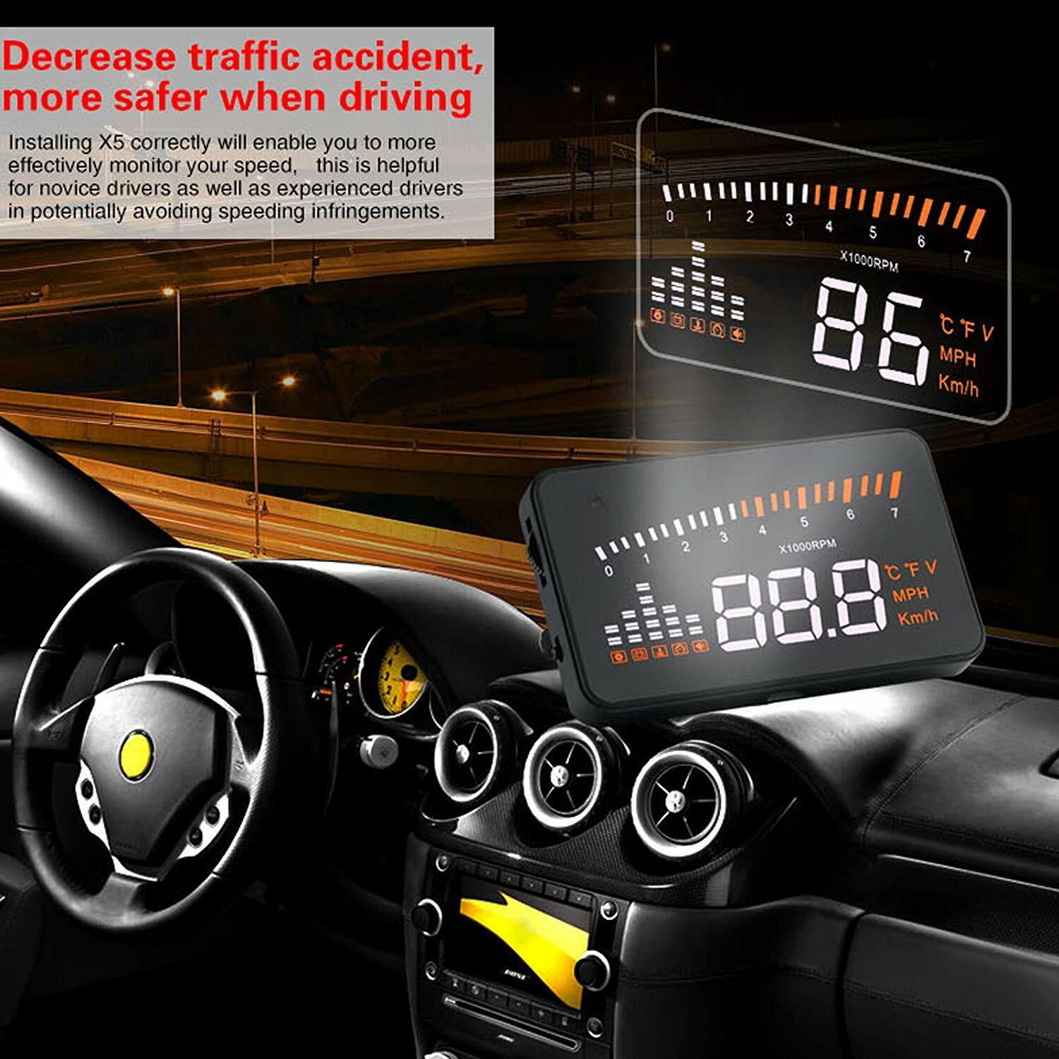 X5 Car HUD Projector Head Up Display OBD2 EOBD Speedometer Over Speed ...