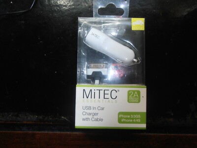 Mitec 2A Faster Charger USB In Car Charger with Cable iphone 3/3GS & 4 ...