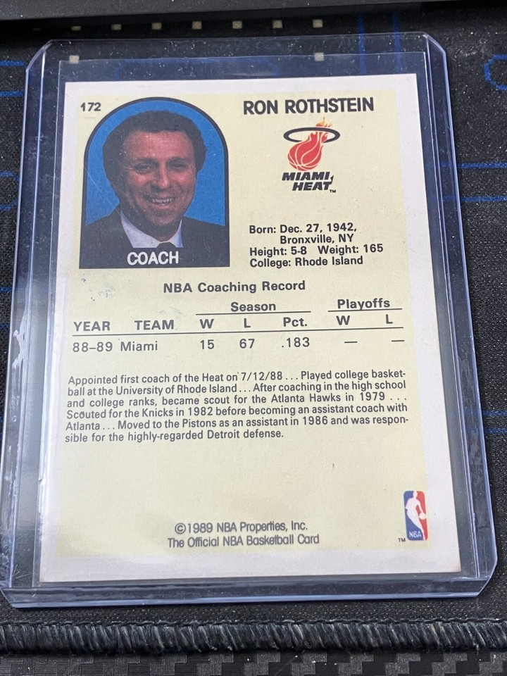 Ron Rothstein Miami Heat 1989 NBA Hoops #172 Autographed Basketball ...