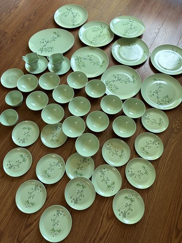 Vintage Boontonware Melamine Somerset Green Dishes Plates Creamer Bowl ...