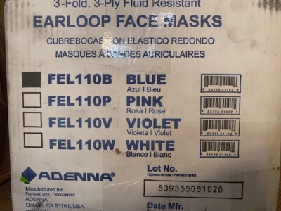 (Box of 400) ADENNA BLUE UNIVERSAL FLAT FOLD SURGICAL MASK FEL110B, 3 ...