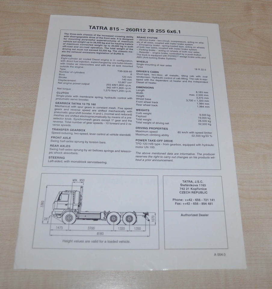 Tatra 815 260R12 Chassis Truck Brochure Prospekt Catalog ENG | eBay
