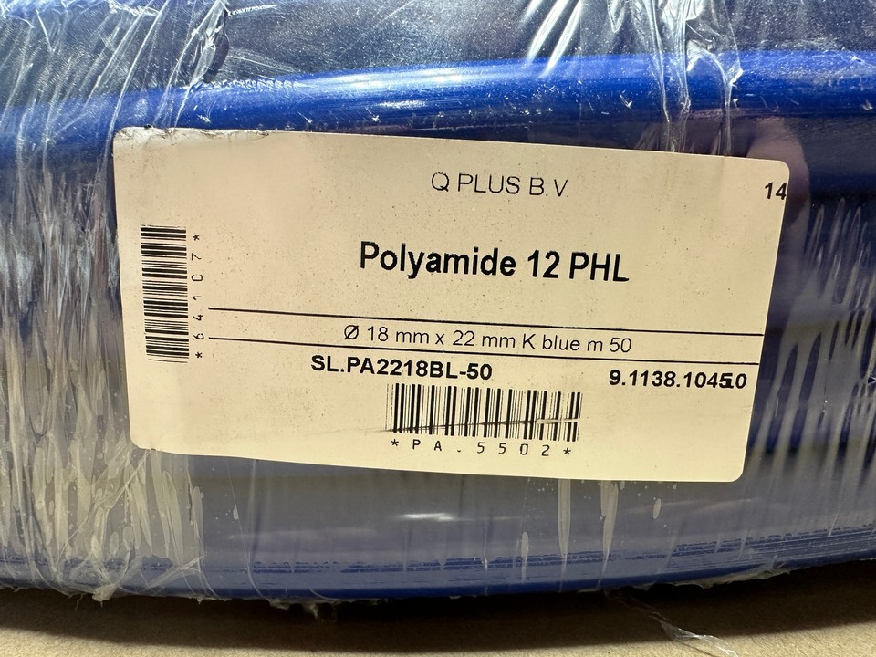 50M 150' Q Plus B.V. Blue PA12 Polyamide 12 PHL Tubing 18mm ID 22mm OD ...
