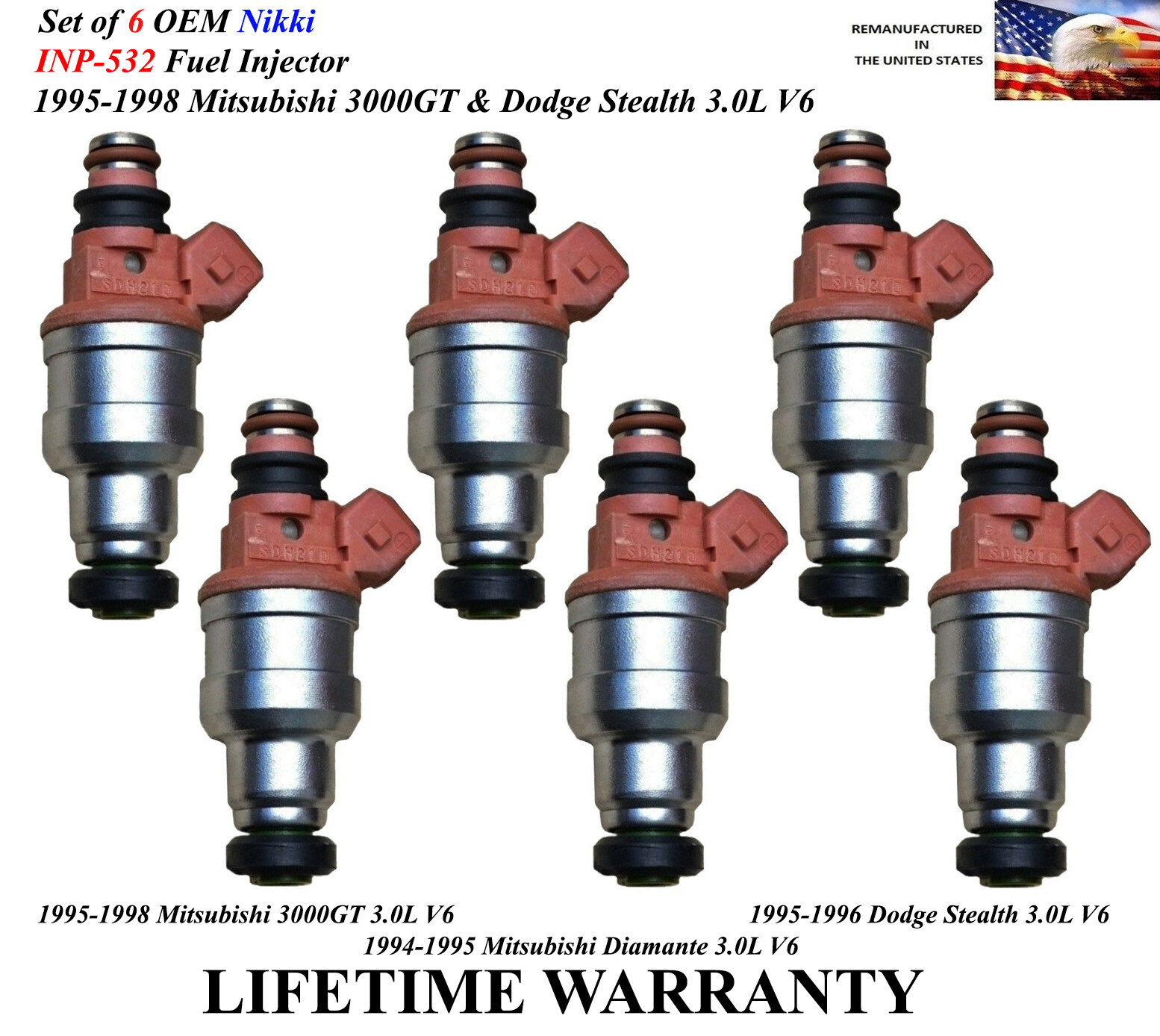 6X GENUINE Nikki Upgraded Fuel Injectors For 1995-1998 Mitsubishi ...