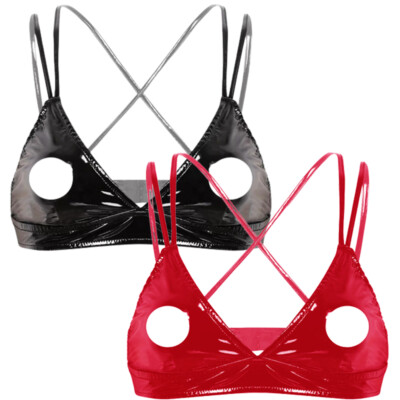 Women's PVC Leather Open Nipples Bra Lingerie Sexy Latex Bra Tops Party ...