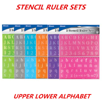 Stencil Ruler Sets Upper Lower Alphabet Letters Numbers Durable Plastic ...