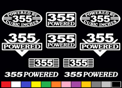 10 DECAL SET 355 CI V8 POWERED ENGINE 5.7 STICKER EMBLEMS BORED 350 ...