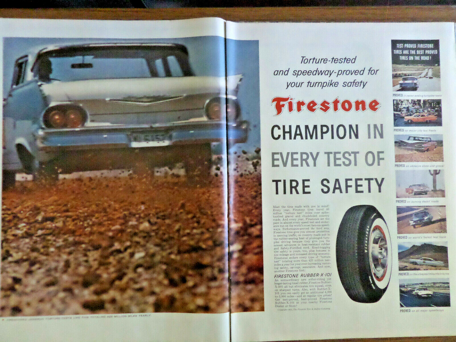 1960 Firestone Champion Tire Ad Torture-Tests Ford Mercury | eBay