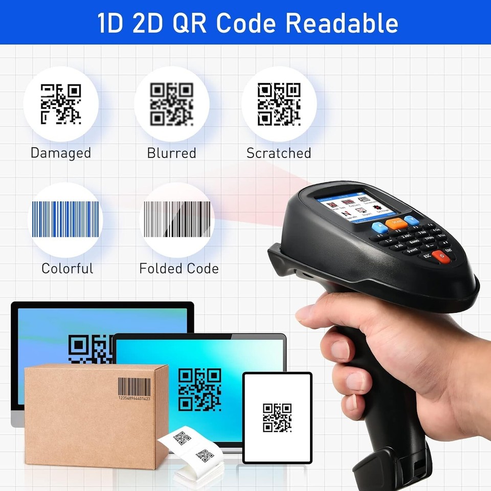JRHC Inventory Scanner Wireless Handheld 2D Barcode LCD Scanner ...