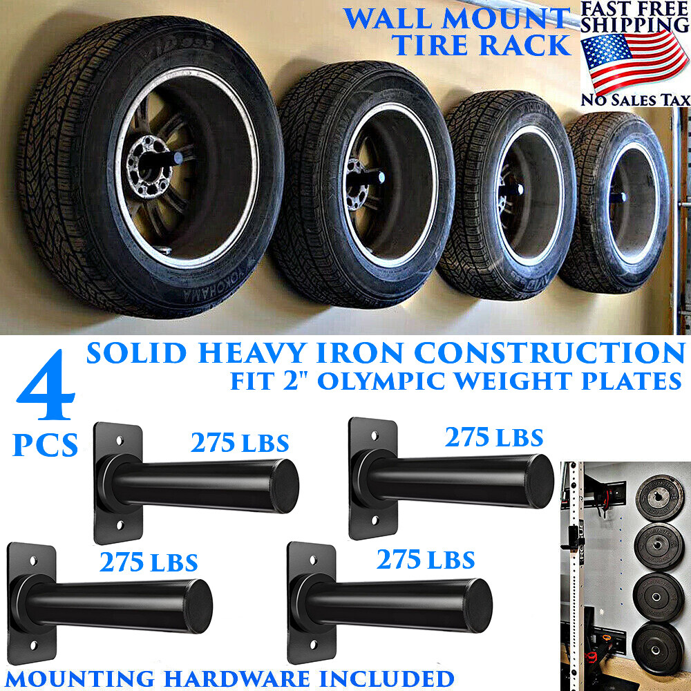 4 GARAGE WALL MOUNT TIRE RACK FLUSH WHEEL HANGERS WEIGHT BUMPER PLATE ...