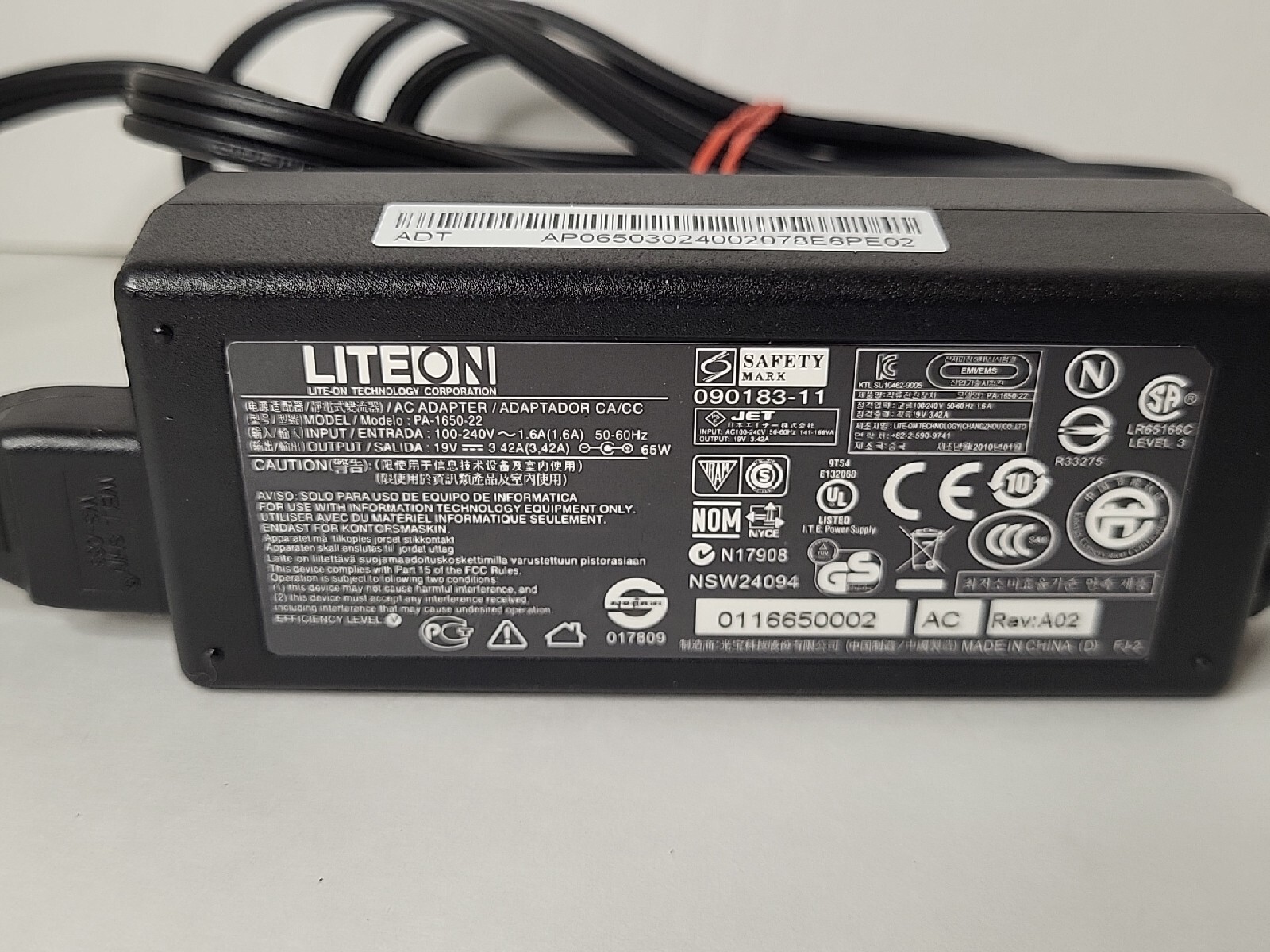Genuine LiteOn for ACER Laptop Charger AC Power Adapter PA-1650-22 19V ...
