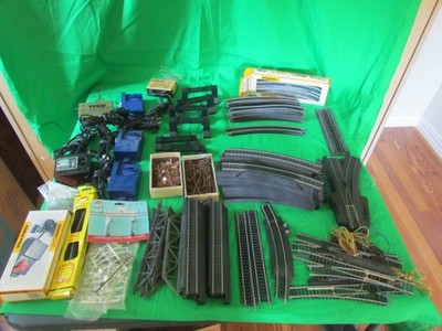 Large Lot of HO Scale Train Track Switches Power Supplies Signs Etc ...