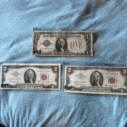 2 Red Ink 2 Dollar Bills From 1963 And 1 Funny Back 1 Dollar Bill From ...