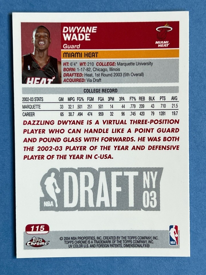 2003-04 Topps Chrome Dwyane Wade #115 Miami Heat ROOKIE RC Nm | eBay