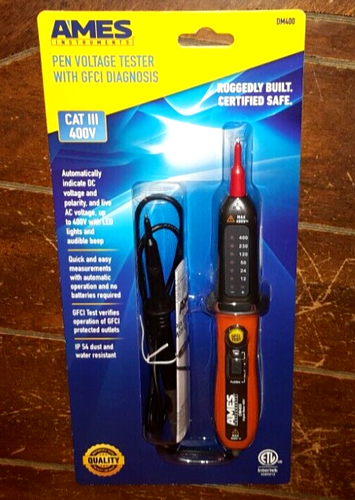 Ames Instruments Pen Voltage Tester w/GFCI Diagnosis-CAT III 400V ...