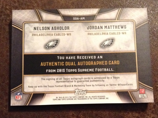 Jordan Matthews/Nelson Agholor 2015 Topps Supreme Dual AUTOGRAPH #d 24/ ...