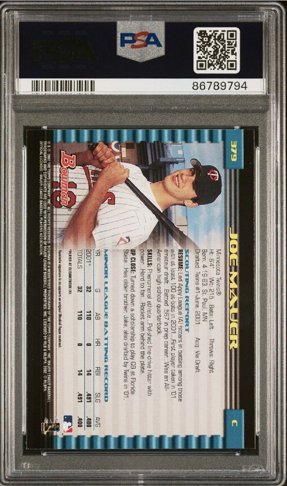 2002 Bowman Joe Mauer RC PSA 9 Mint Rookie | eBay