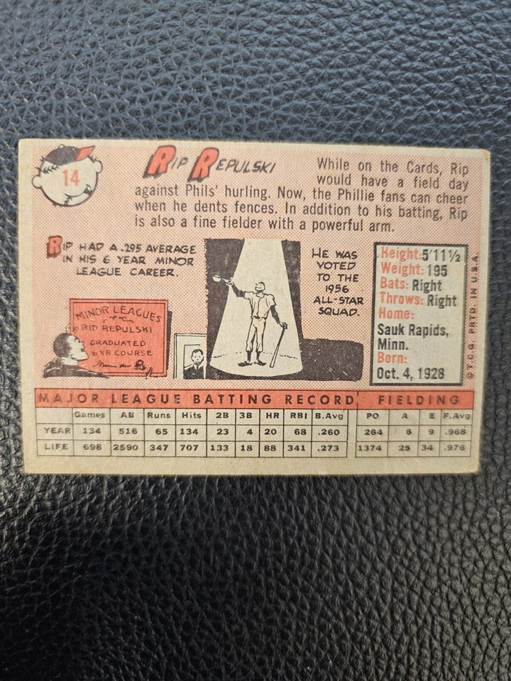 1958 Topps #14 Rip Repulski Philadelphia Phillies VG | eBay