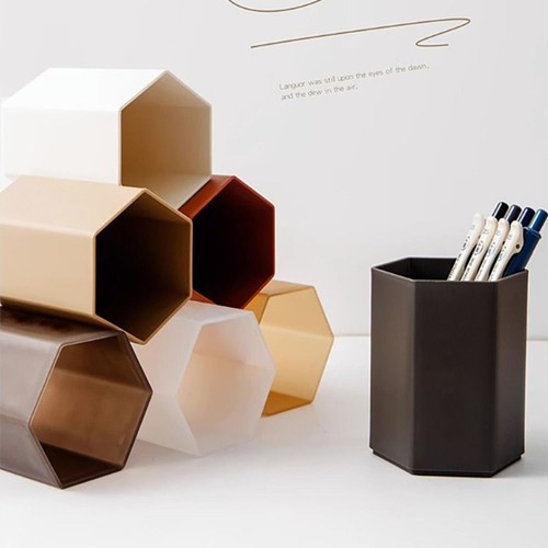 Hexagonal Design Pen Holder Plastic Stationery Pen Barrel School Office ...