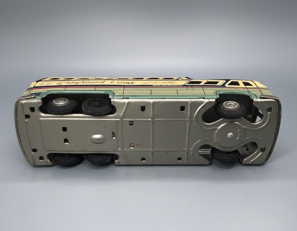 Vtg 1950s Tin Toy Friction Bus / 9" Greyhound Lines Scenicruiser ...