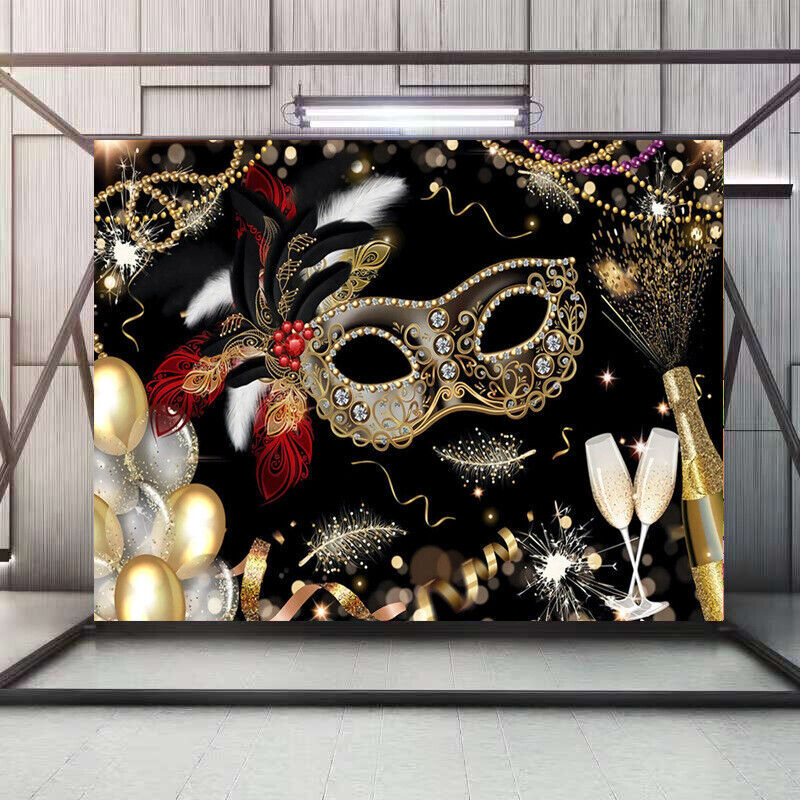 Dance Mask Backdrop Happy Birthday Photo Background Banner Studio Party ...