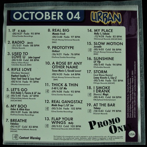 PROMO ONLY "URBAN RADIO OCTOBER 2004" DJ PROMO CD COMPILATION NELLY, E ...