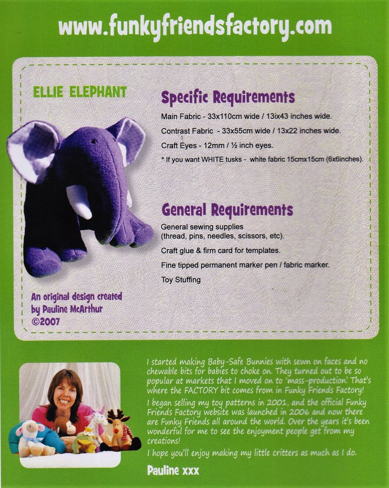 Ellie Elephant Soft Toy Pattern by Funky Friends Factory | eBay