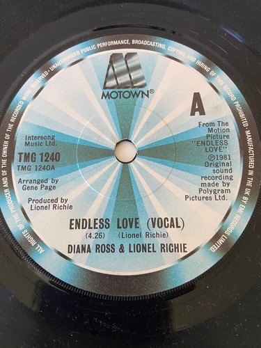 ENDLESS LOVE -DIANA ROSS & LIONEL RITCHIE -VINYL -7" -1981 -SINGLE ...