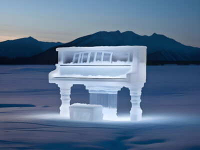 Ice Piano Frozen Icy Snow Lake Mountains Surreal Fantasy Painting ...