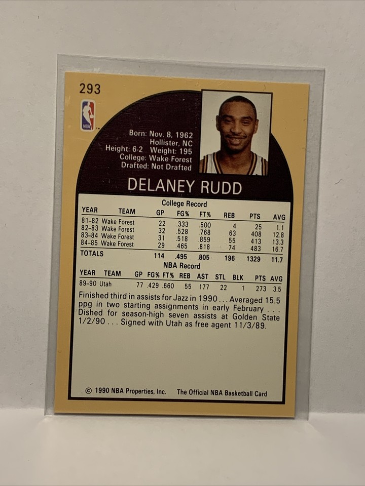 1990 NBA Hoops #293 Delaney Rudd Utah Jazz ROOKIE CARD | eBay