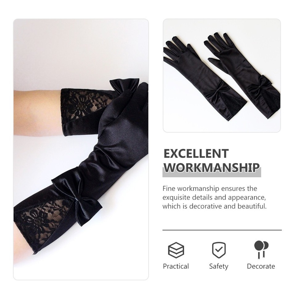 1 Pair Women Satin Gloves Bow Lace Gloves for Tea Party Evening Dance ...