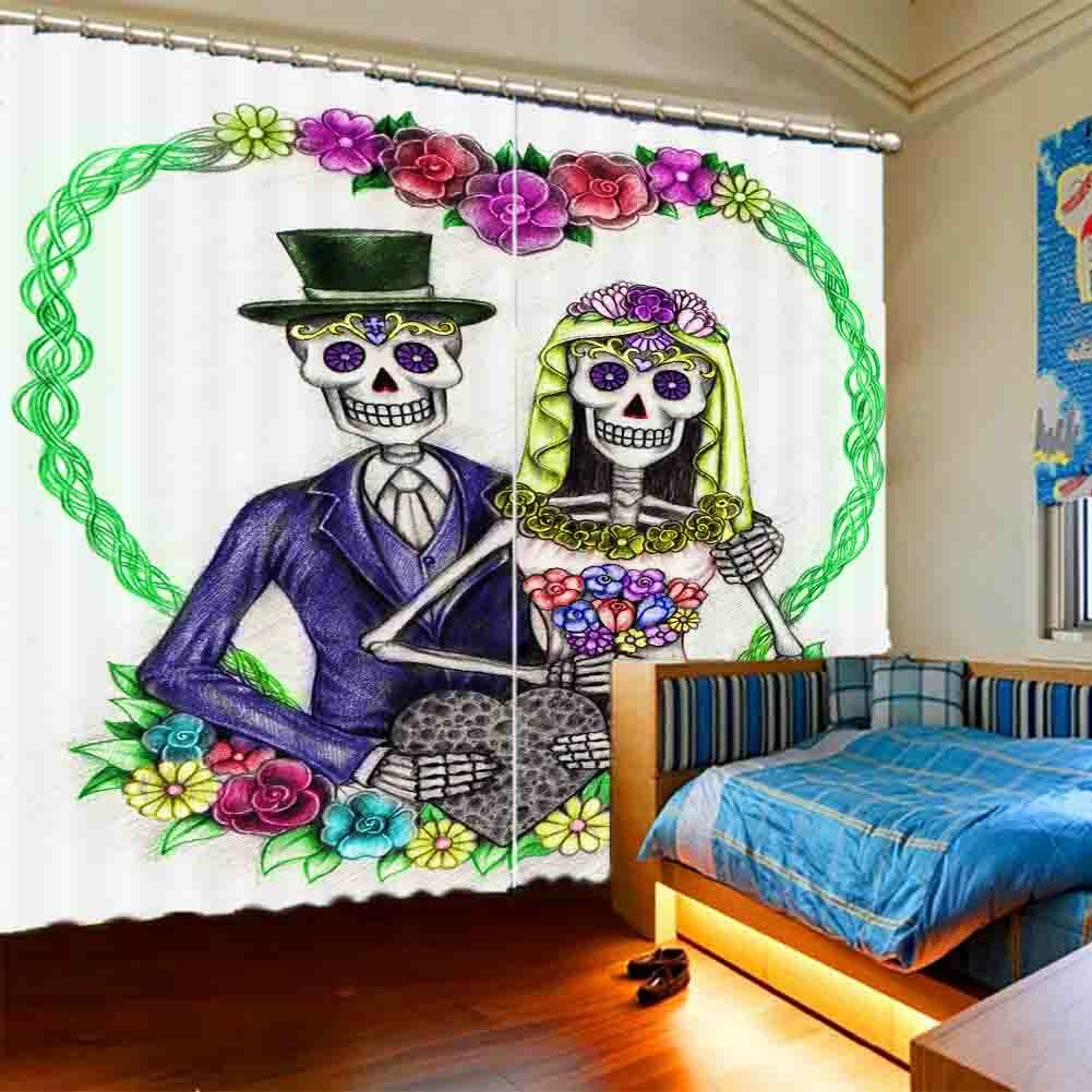 Skull Wedding Black Hat 3D Curtain Blockout Photo Printing Curtains ...