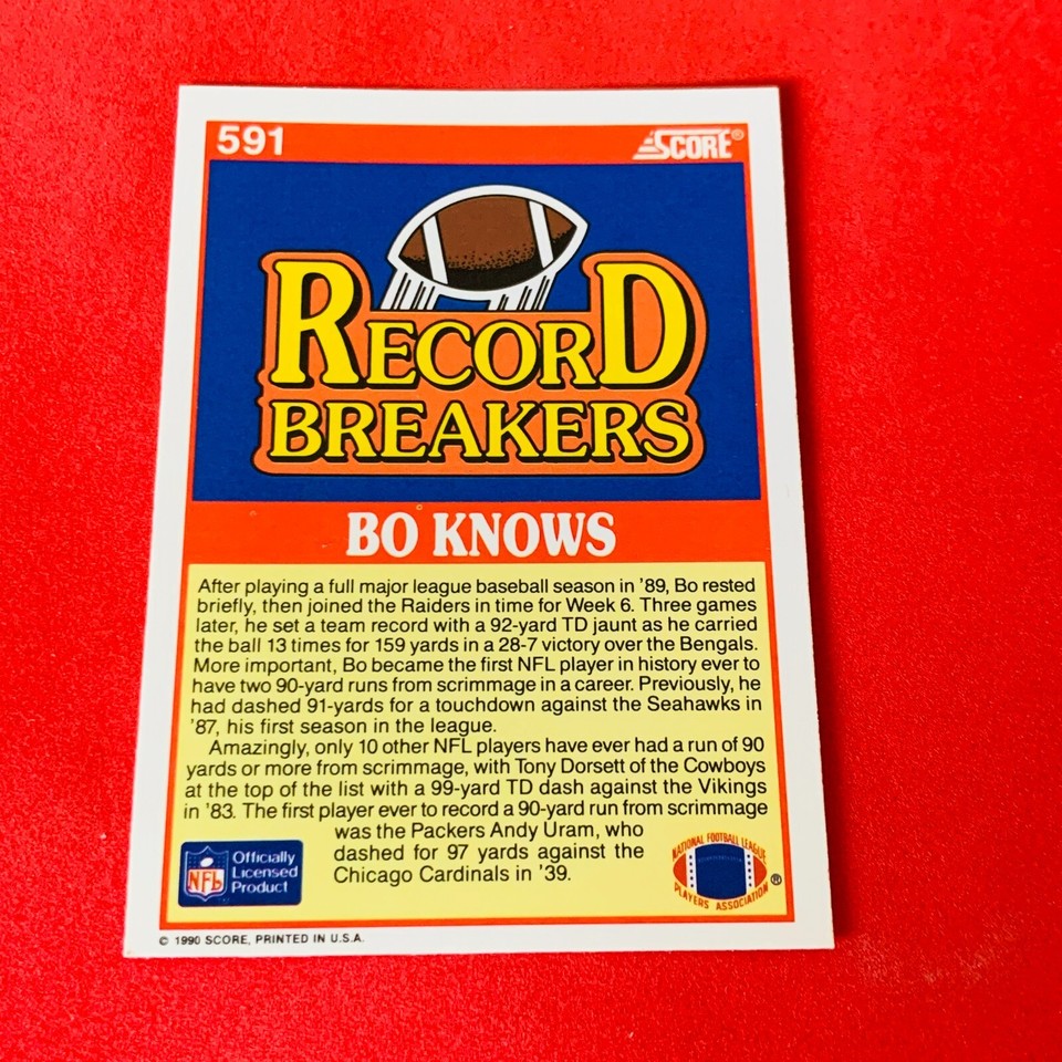 Bo Jackson RECORD BREAKERS Los Angeles Raiders .. 1990 Score Base Card ...