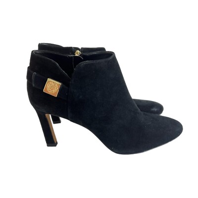 Vince Camuto Women’s Black Suede Leather Booties Size 10 Heels Gold ...