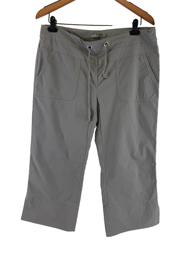 Prana Bliss Capri Pants Gray Nylon Drawstring Pockets Quick Dry Womens ...