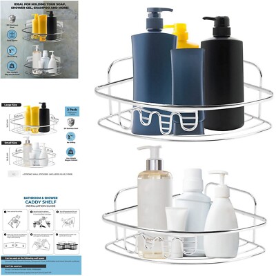 Set Of 2 Corner Shower Caddy Bathroom Suction Storage Shelf Rack Tray ...
