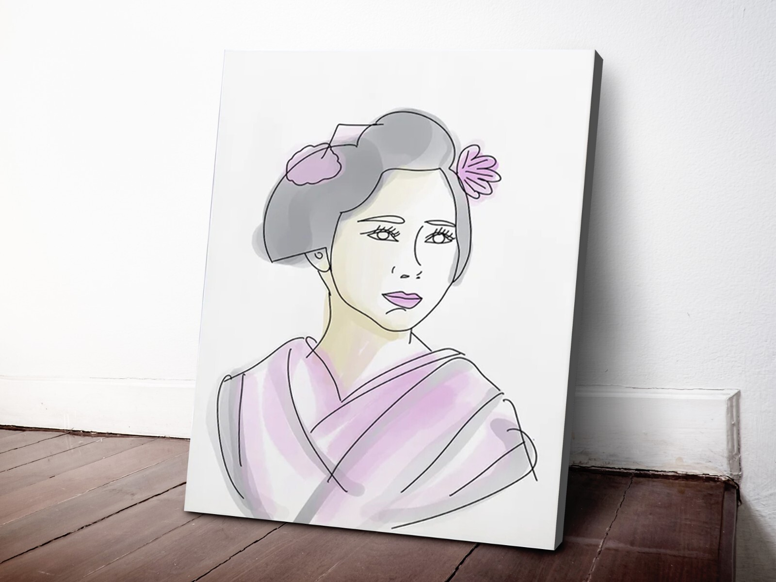 Japan Geisha Line Drawing 40x50cm Stretched Travel Canvas Wall Art ...