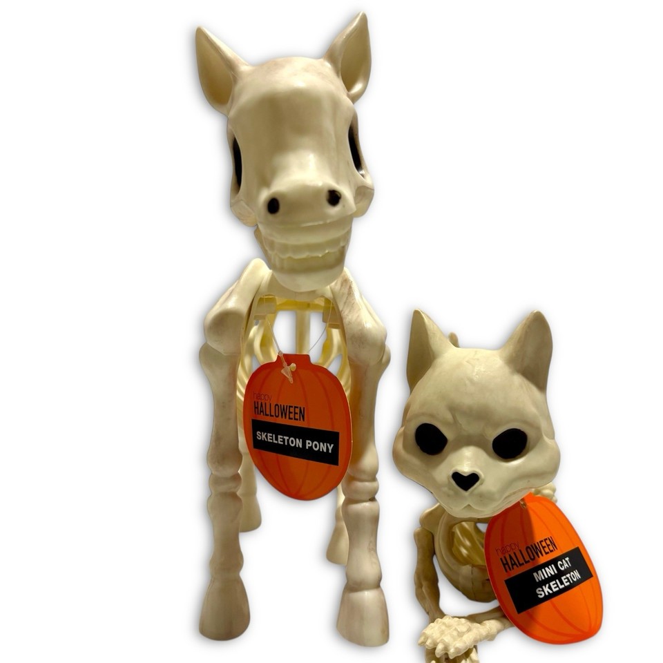 Skeleton Farm Halloween Decor Skeleton Cat & Skeleton Pony Statue. NEW ...