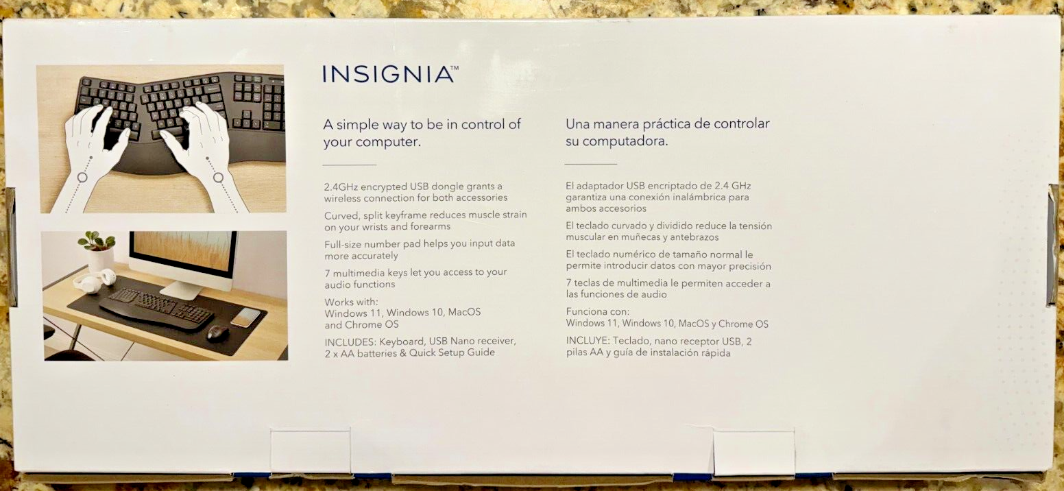 Insignia Full-Size Wireless Ergonomic Membrane Keyboard - Black | eBay