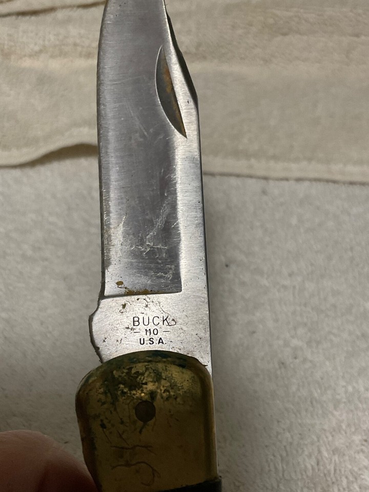 VINTAGE BUCK USA 110 FOLDING HUNTER LOCK BACK KNIFE W/LEATHER SHEATH | eBay