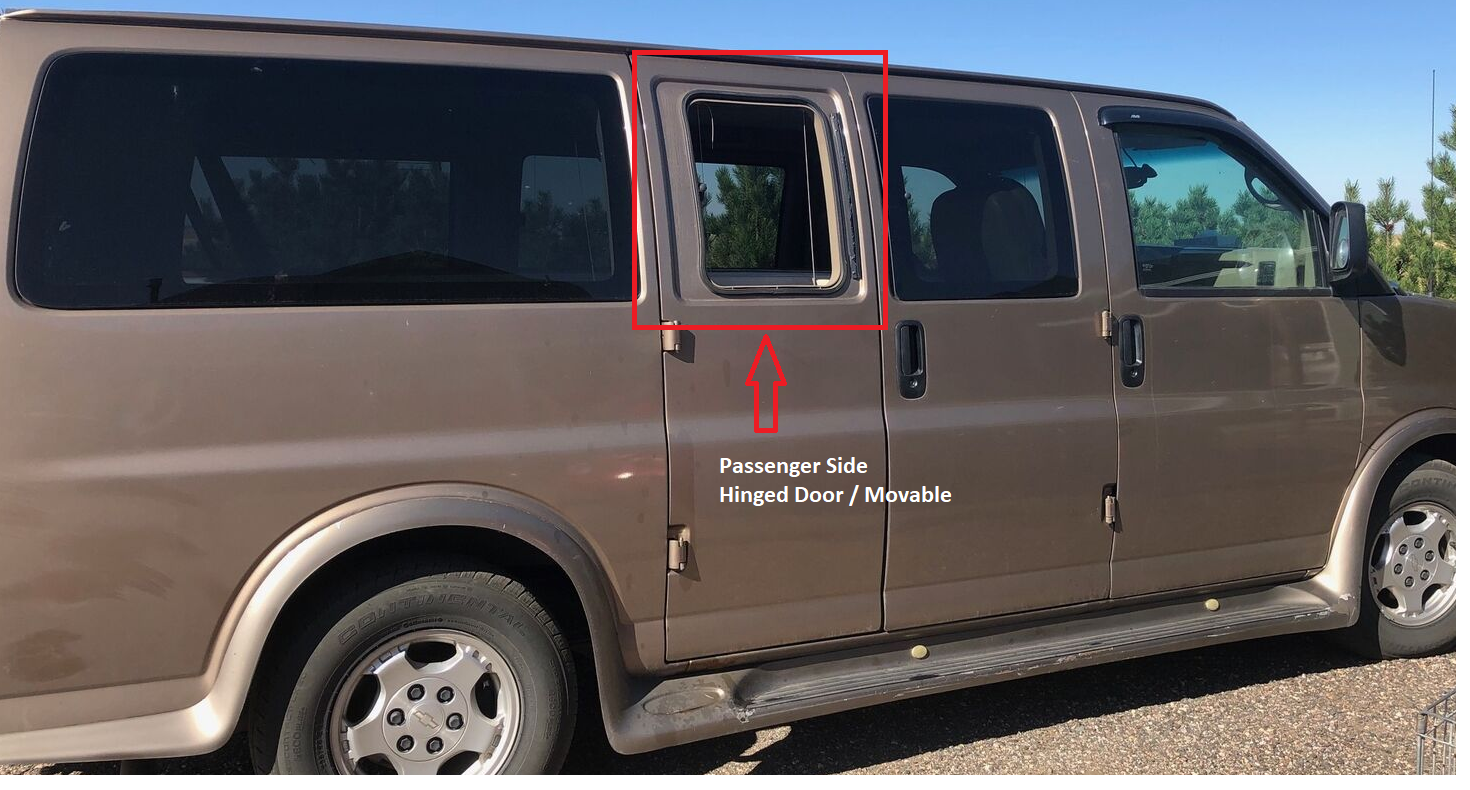 Fits 96-21 Chevy Express Passenger Side Rear Hinged Door Glass Movable ...