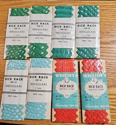 Vintage Mixed Colors Lot Of 8 Rick Rack Size 29 Irregulars & Wright's 3 ...