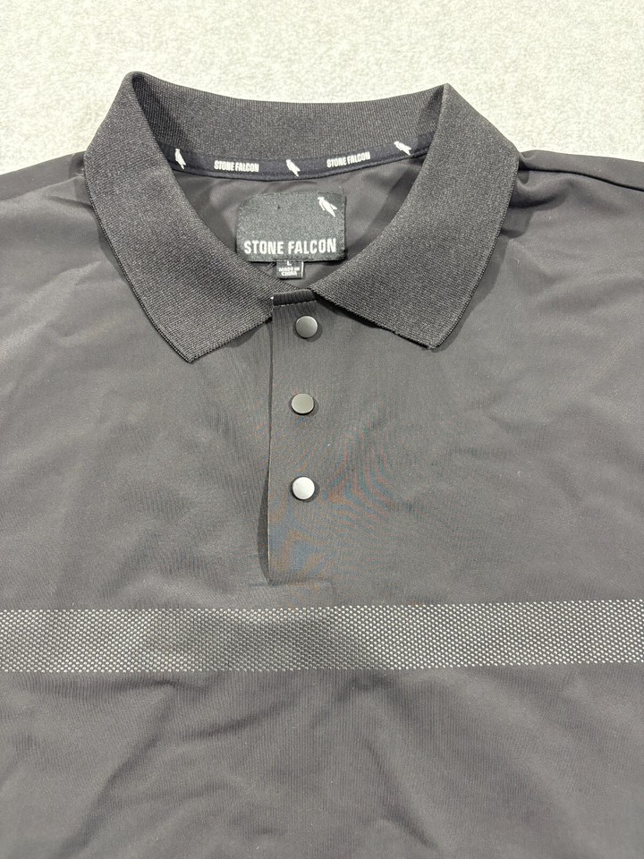 Stone Falcon Shirt Mens Large Black Snap Stretch Soft Short Sleeve Golf ...
