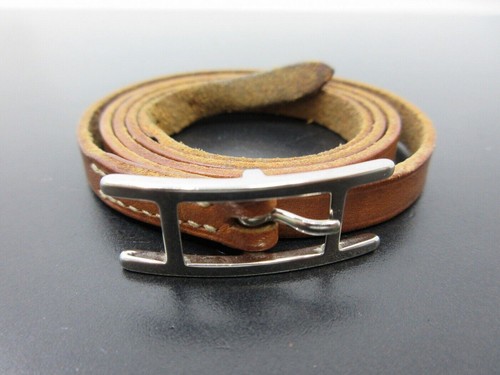 Authentic HERMES Api ? Bracelet Silver plating Leather 95655 | eBay