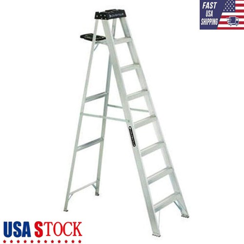 8ft Aluminum Ladder 300lb ProTop Tool Slots Pail Shelf Lightweight ...