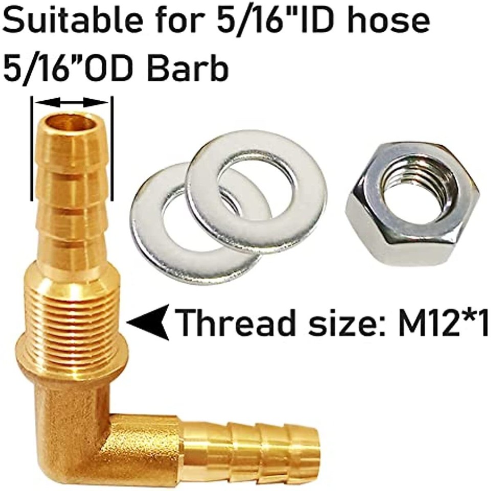 2PCS Solid Brass 90°Elbow Barb Bulkhead Fitting 5/16”OD Barb Bulkhead ...