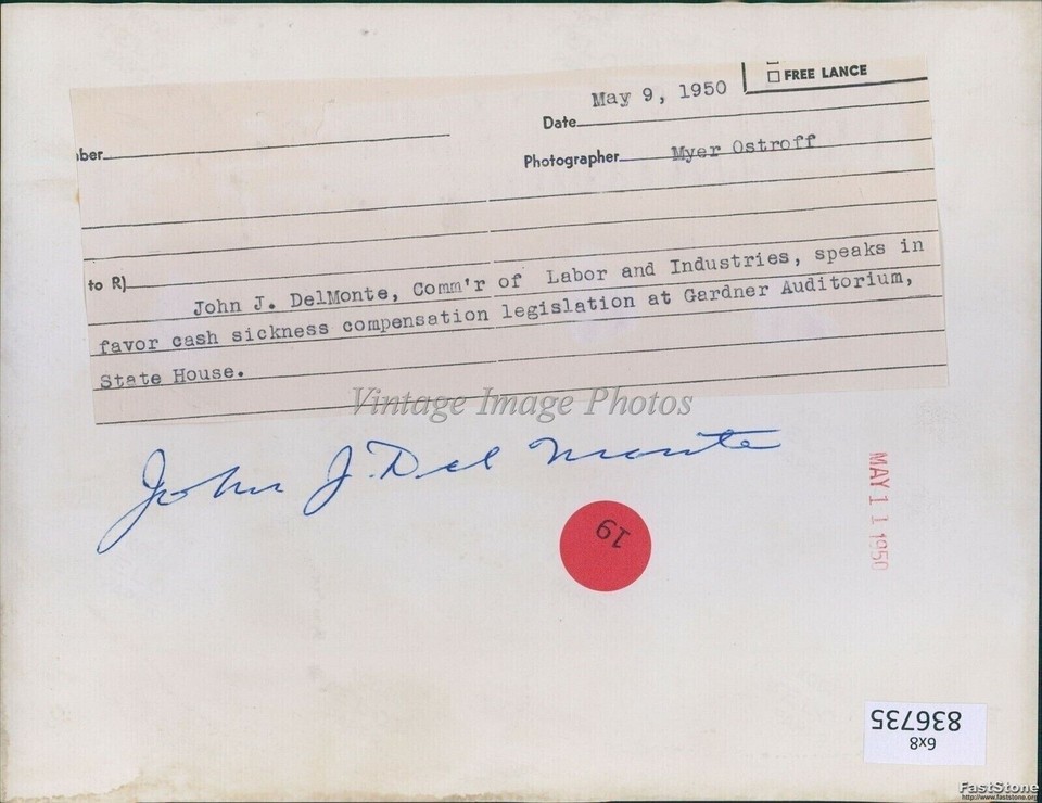 1950 John J Del Monte Comm'R Of Labor & Industries Speaks Politics 6X8 Photo | eBay