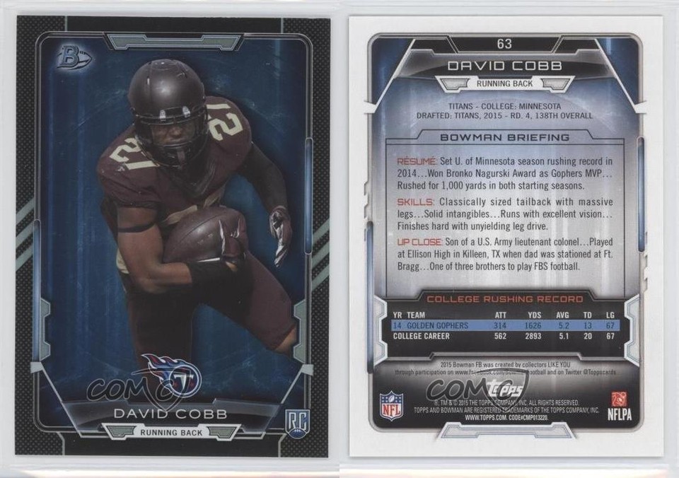 2015 Bowman Rookies Black Rainbow Foil David Cobb #63 RC 4w4 | eBay