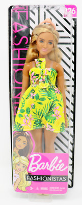 Barbie Fashionistas Doll 126 Tropical Print Dress, Blonde Hair, Deluxe ...