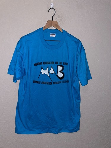 90s Vintage MAB Montana Assc For The Blind Bozeman Blue Shirt Tee VTG ...